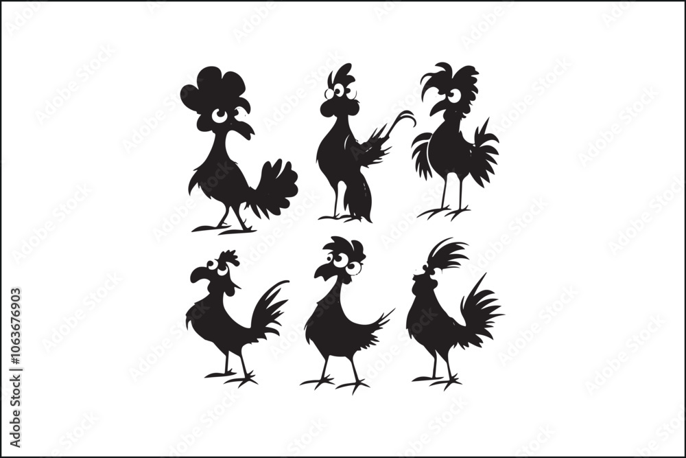 Rooster Silhouette Bundle | Farm Animal Vector Clipart | Cock SVG for ...