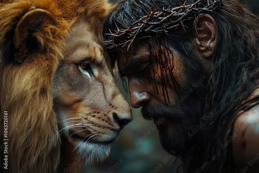 powerful juxtaposition of a gentle jesus with a crown of thorns facing ...