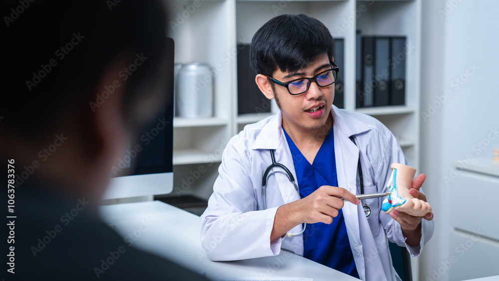 Professional Podiatrist doctor diagnose foot during medical examination ...