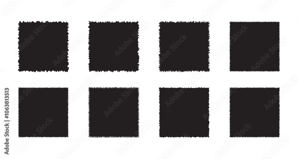 Torn paper frames with rough edges vector set. Black square shapes with ...