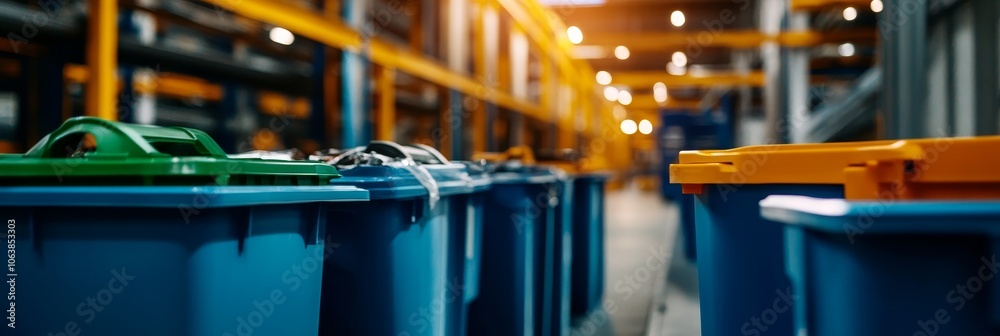 Recycling Bins for Waste Segregation in Warehouse - Blue and yellow ...