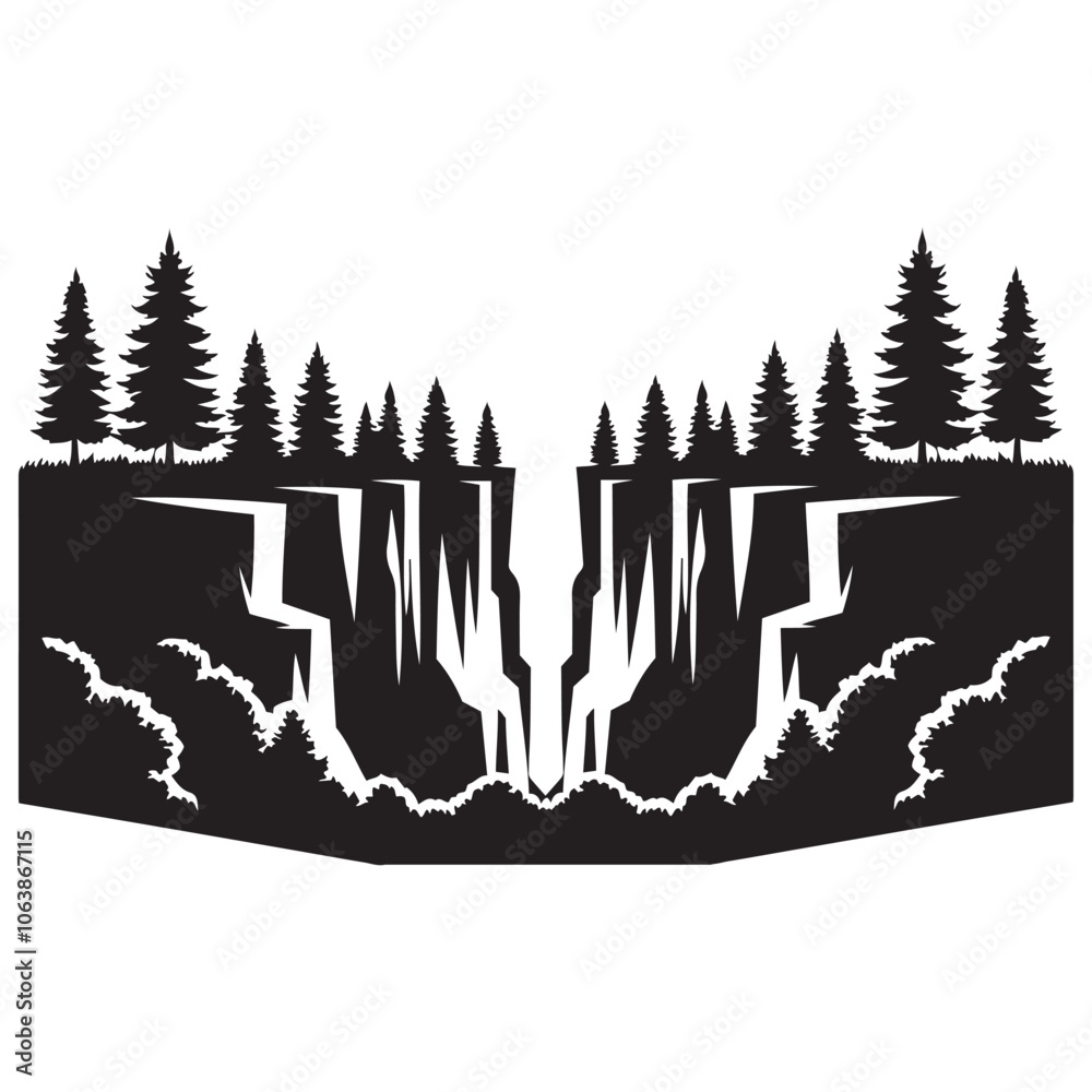 Cliffside with trees silhouette vector art like the logo black color ...
