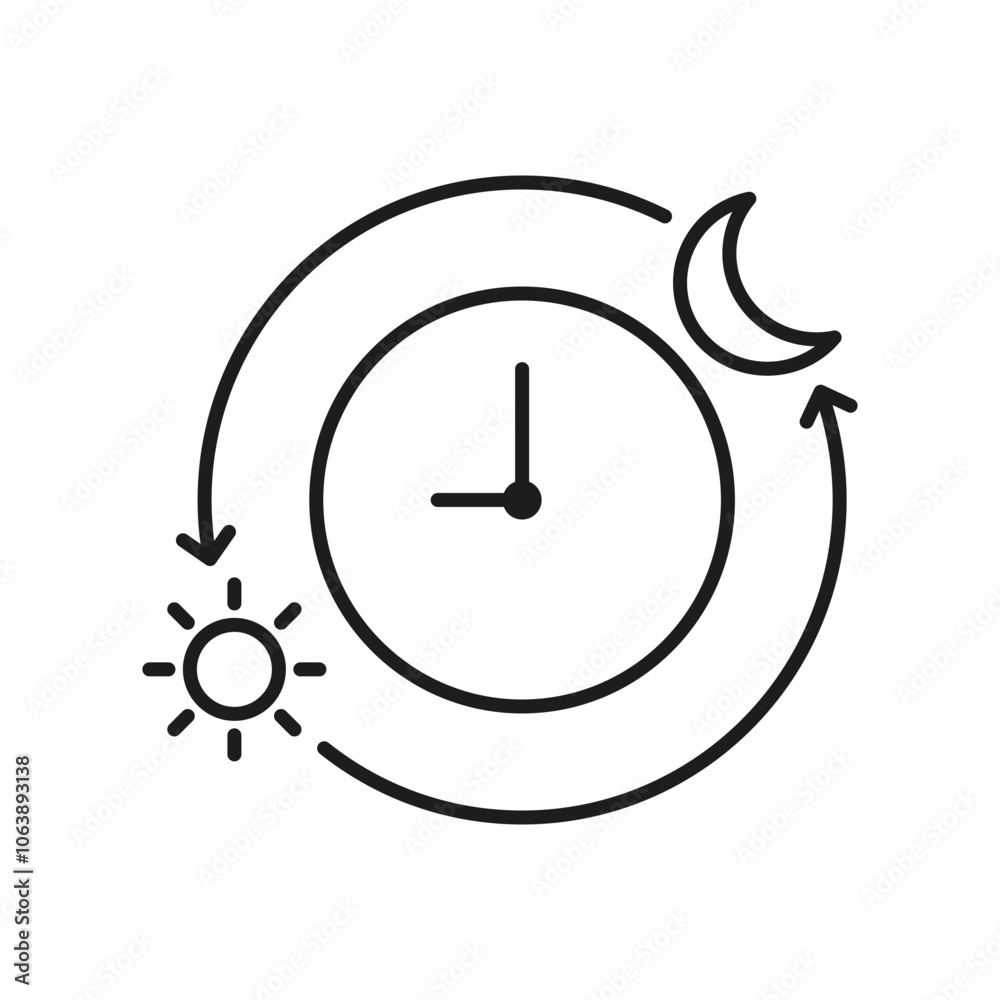 Clock With Day And Night Cycle Line Icon. Circadian Rhythm With Sun And ...