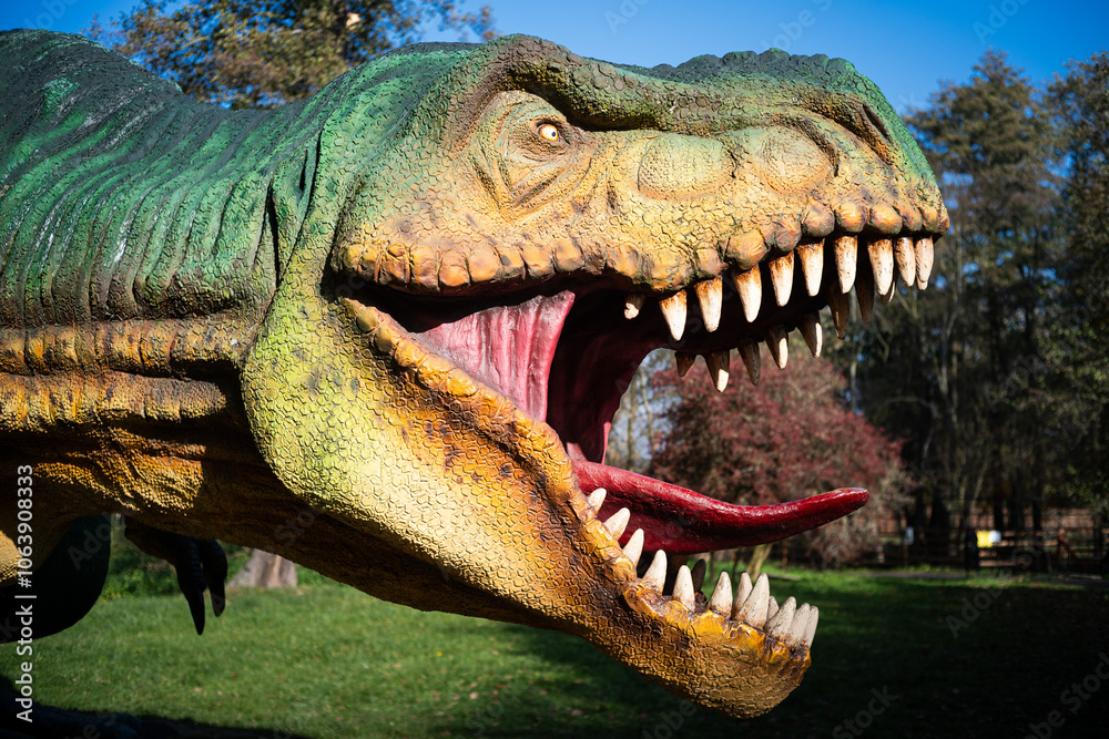 LUBIN, POLAND - OCTOBER 28, 2024 - Realistic model of dinosaur ...