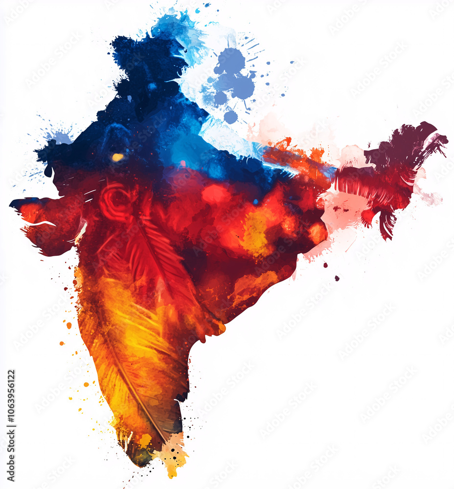 Artistic and Colorful Map of India with Cultural Motifs, Traditional ...