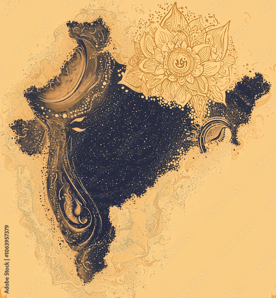 Artistic and Colorful Map of India with Cultural Motifs, Traditional ...