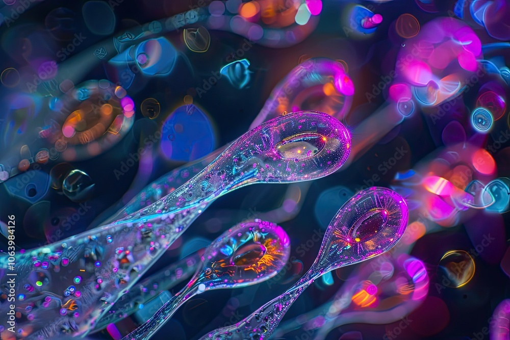 Colorful microscope shot of spermatogenesis stages, cellular details ...