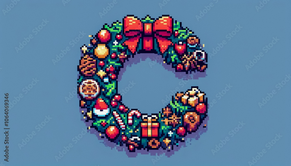 8-bit pixel art style illustration of christmas alphabet letter c Stock ...