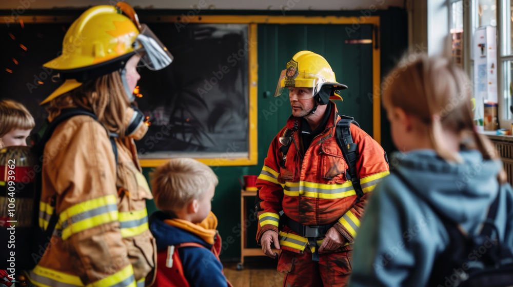firefighter teaching children at a local community center about the ...
