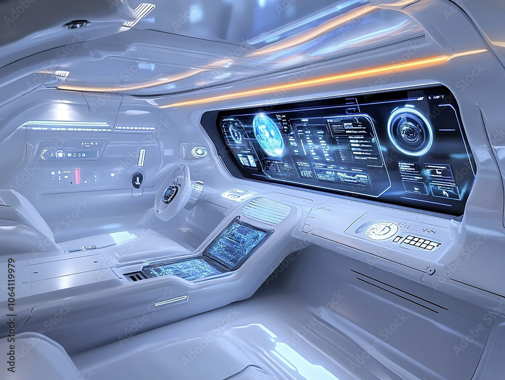 Sci-fi interior Futuristic design Holographic displays LED ambient ...