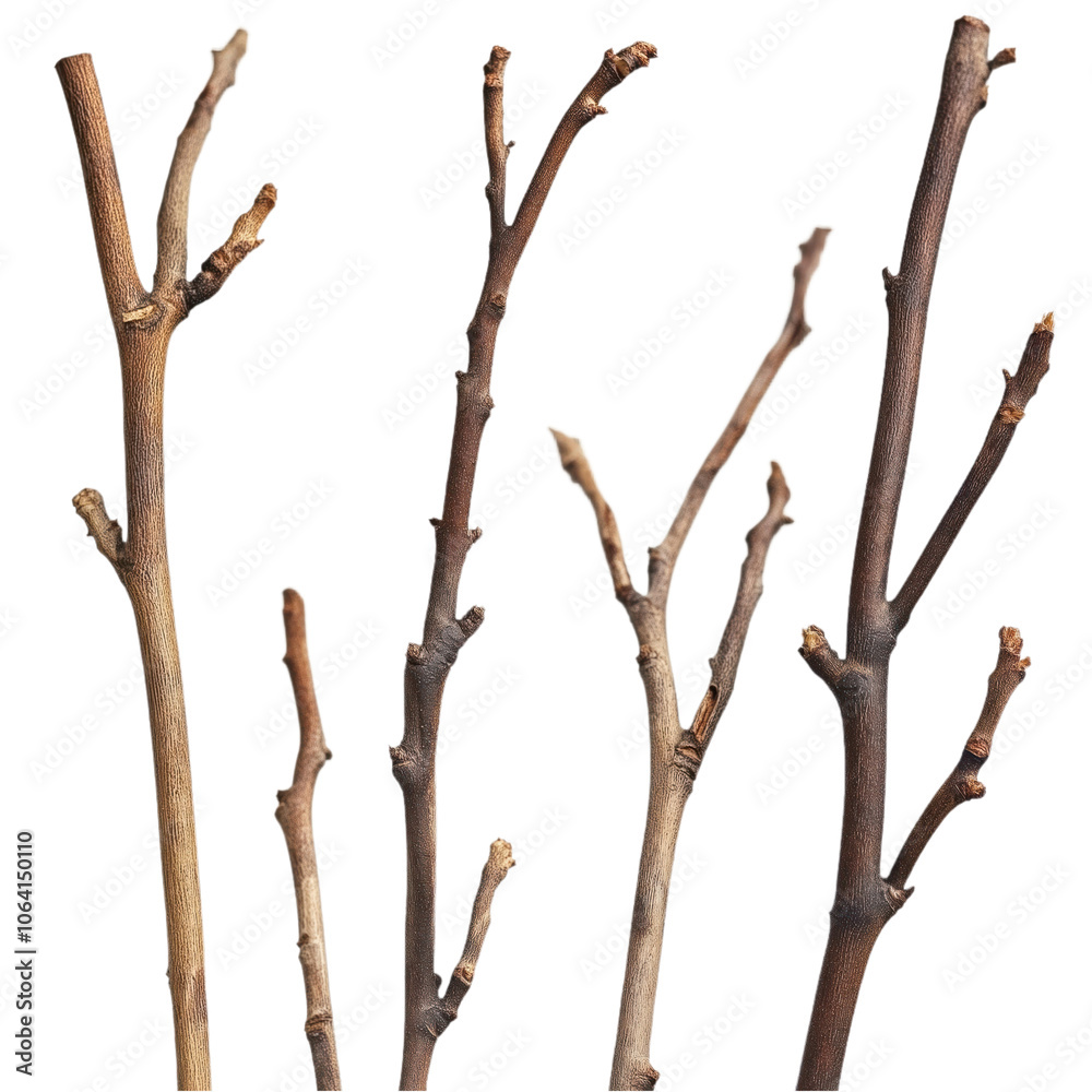 Dry branches in diagonal arrangement on alpha layer. Six bare branches ...