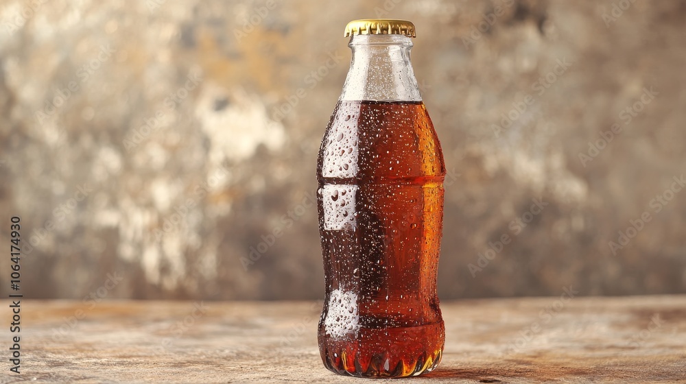 Sparkling cola in a vintage glass bottle, bubbles highlighted, placed ...