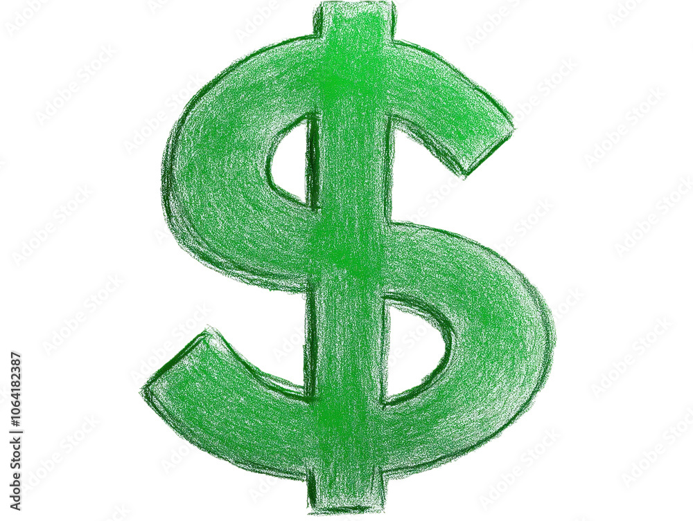 Green dollar symbol isolated on isolated transparent background. Simple ...