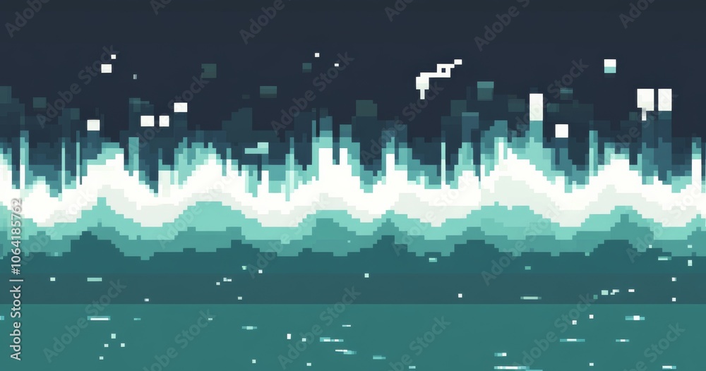 Simple pixel art vector graphic of an audio wave in teal and white ...