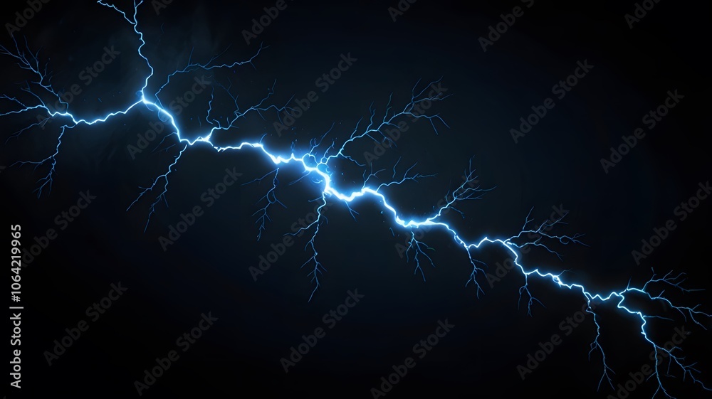 Electric blue lightning bolt overlay the dark background, representing ...