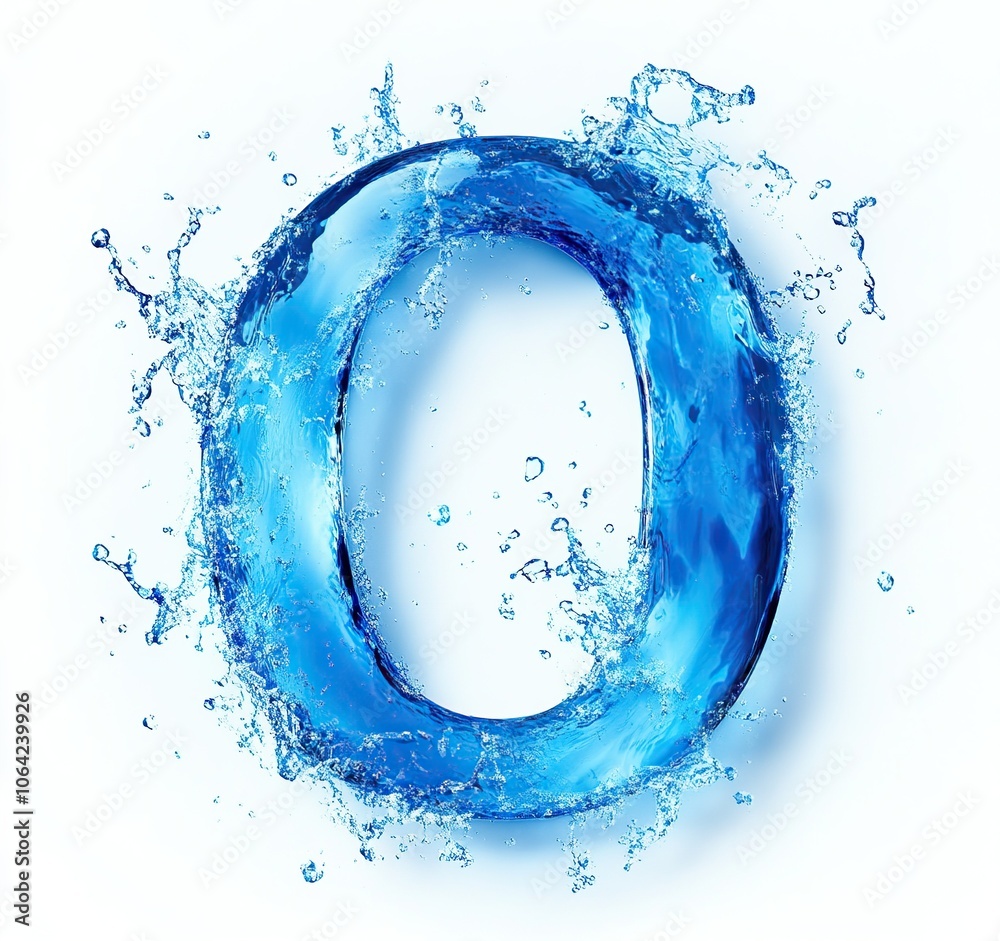 Water font letter O made of water on white background. blue liquid ...