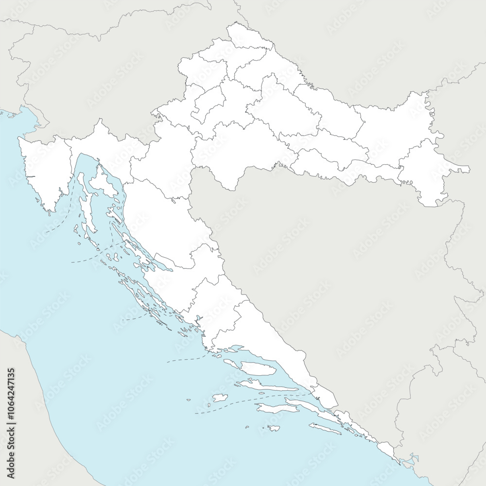 Vector regional blank map of Croatia with counties, capital city and ...