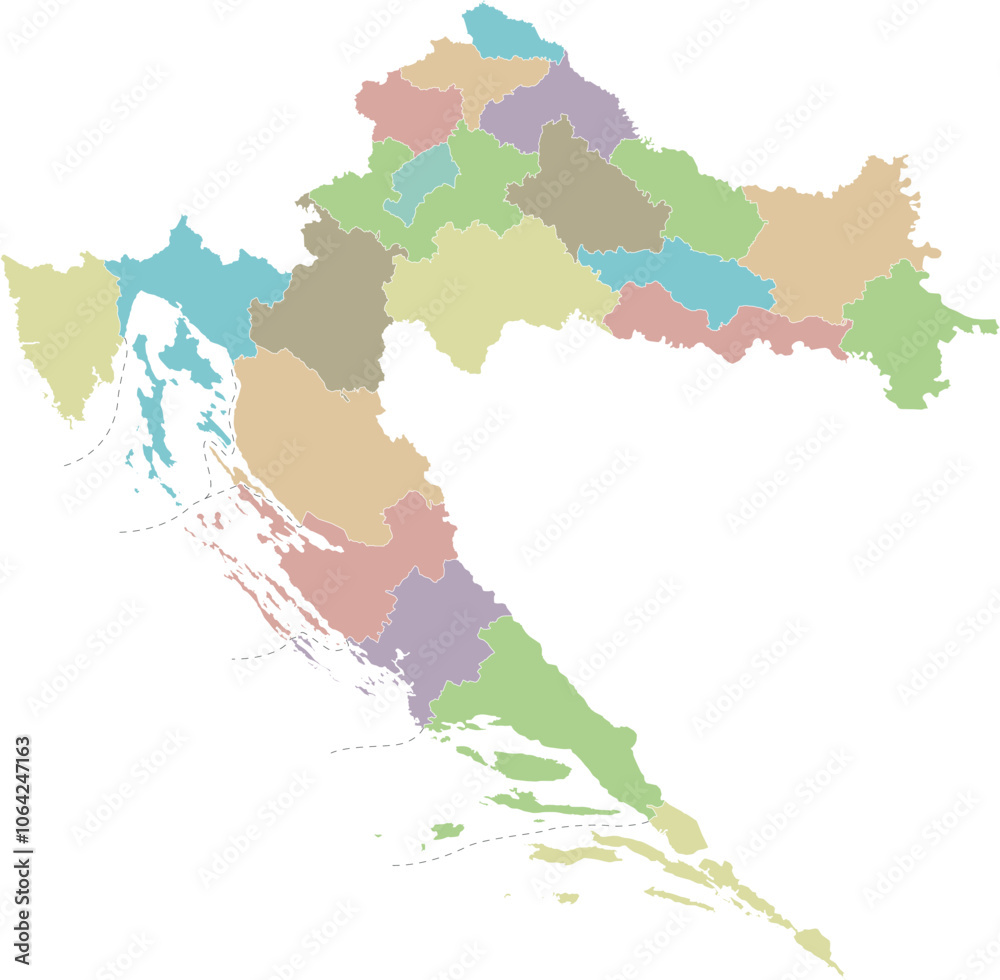 Vector regional blank map of Croatia with counties, capital city and ...