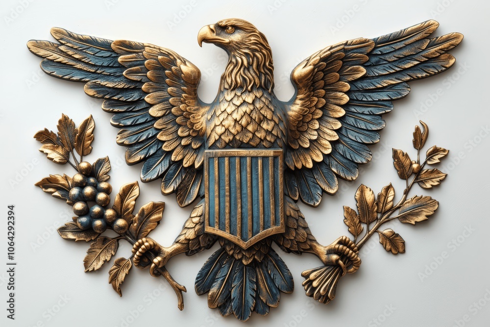 Bald eagle holding olive branches and arrows, Great Seal of the United ...