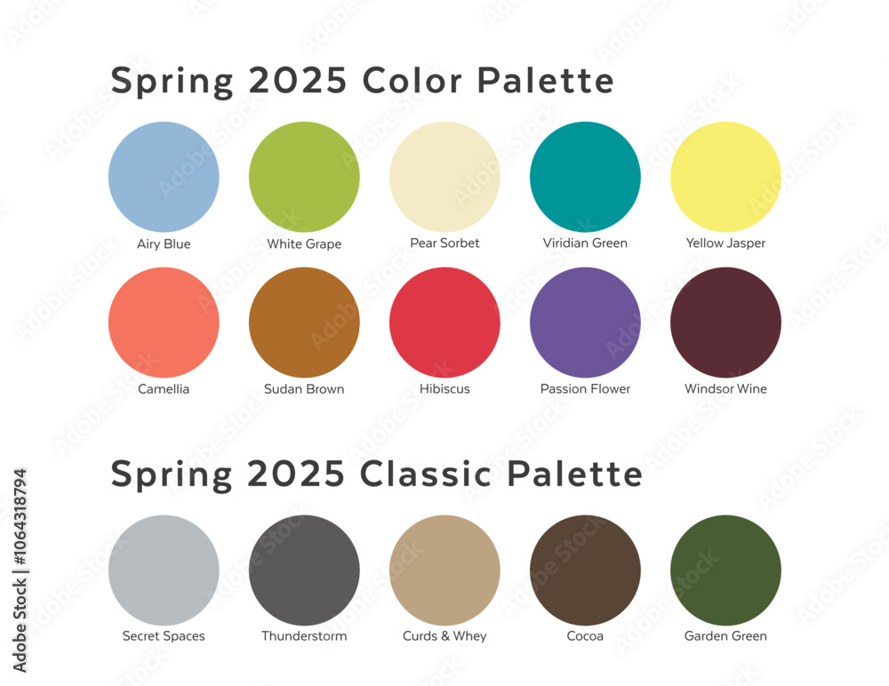 Spring Summer 2025 Color Palette with Round Paint Chip Samples. Future ...