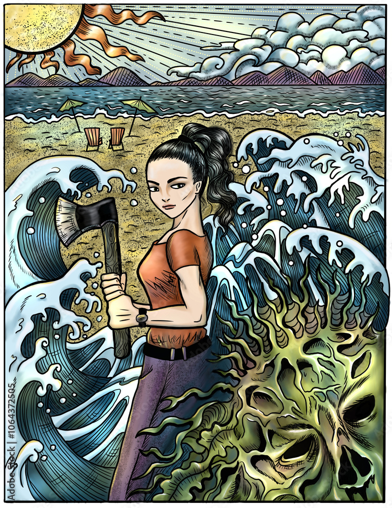 Hand drawn cartoon illustration with zombie apocalypse concept for ...