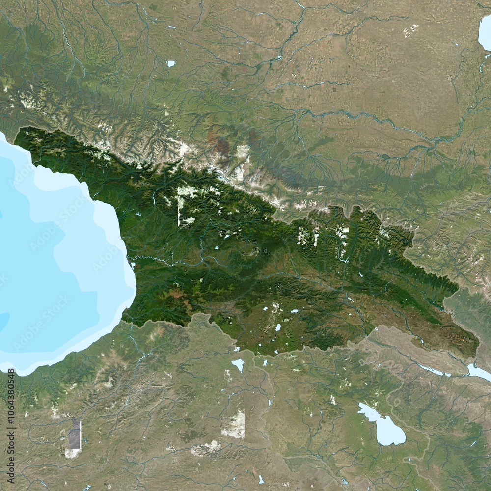 Blank isolated physical satellite map of Georgia Stock Photo | Adobe Stock