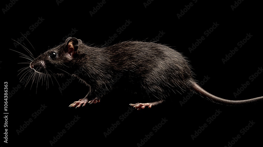 Illustration Stock 52.A side profile of a fully grown rat with dark ...