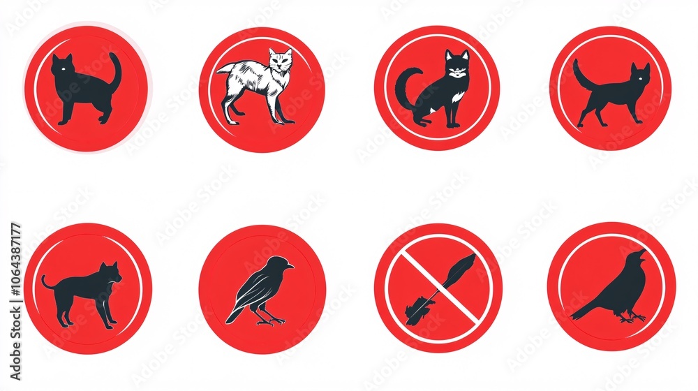 65.A vibrant vector set of multiple red prohibition signs against a ...