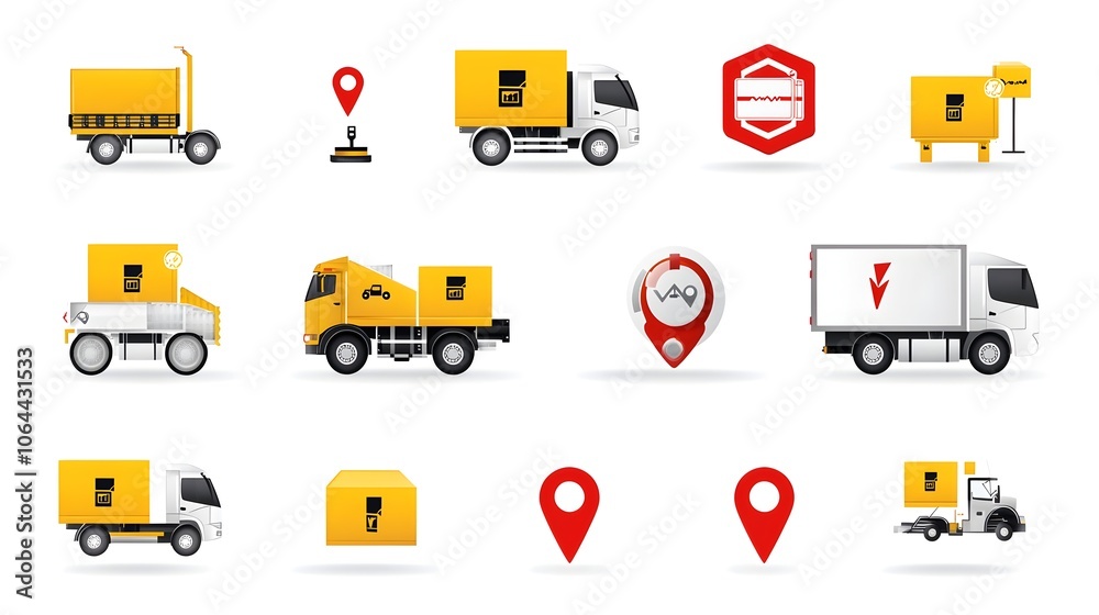 set of logistics and delivery icons featuring trucks shipping boxes ...
