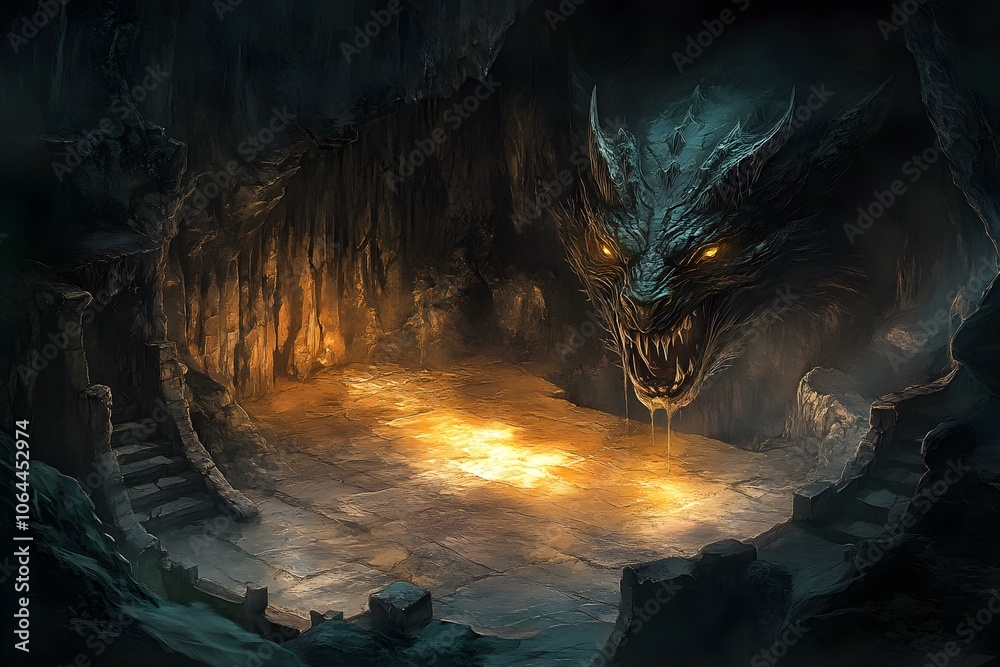 DnD Battlemap of a Cavern with Shadow Beast in Eerie Underground Stock ...