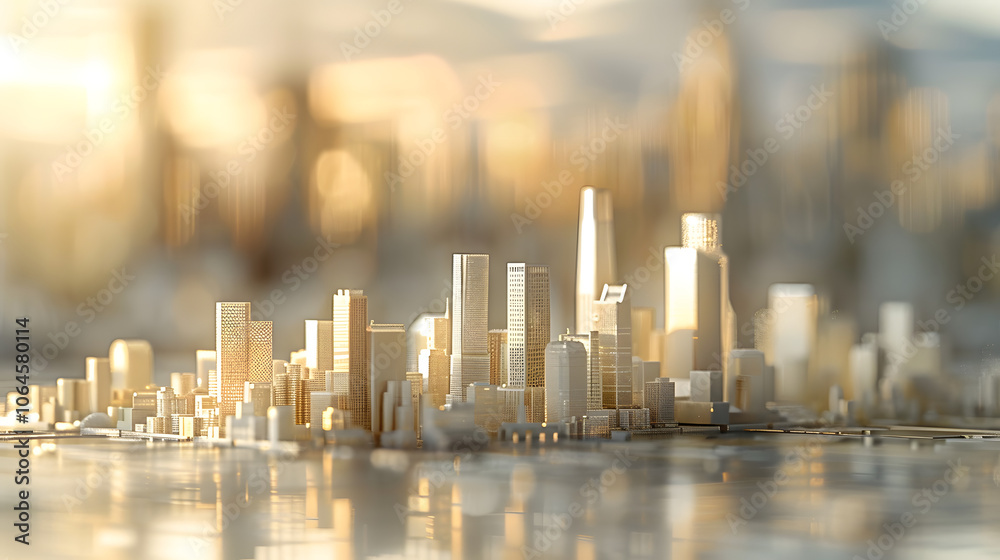 architectural model of a future city where all buildings use high-gloss ...