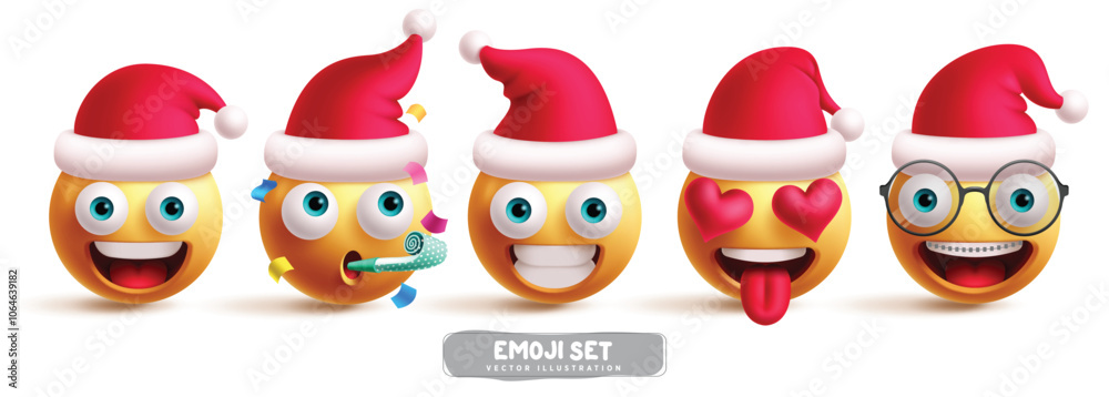 Emoji santa claus christmas characters vector set. Emojis santa claus ...