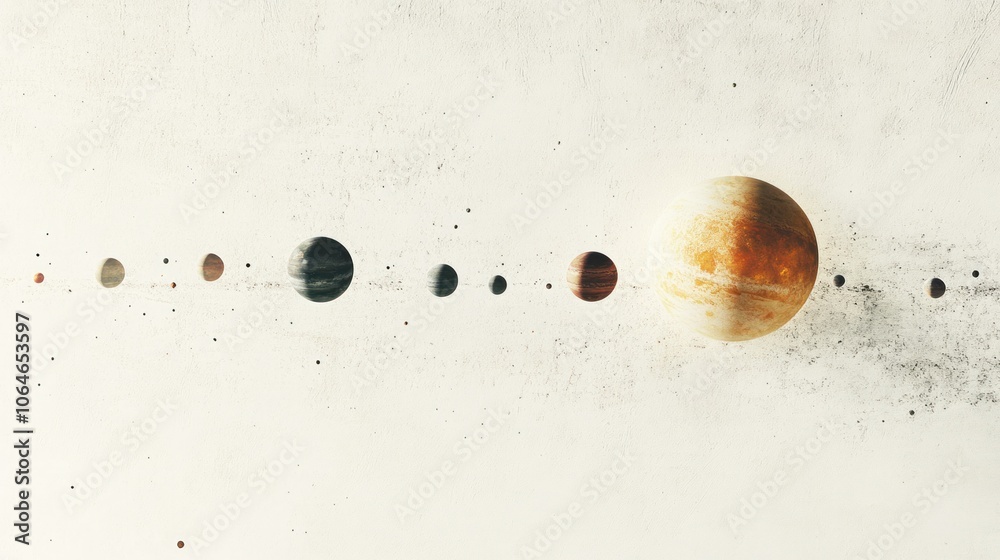 Planet alignment photo, showing the sun and planets in order on a plain ...