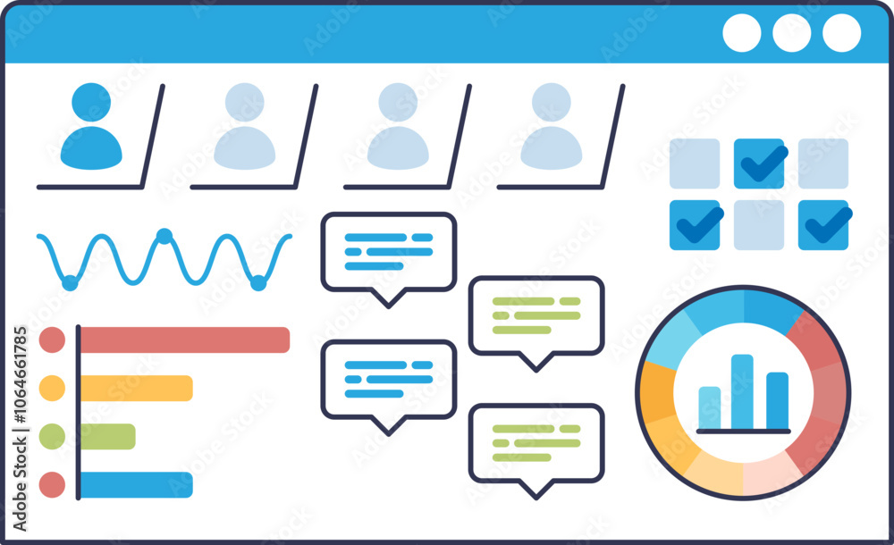 CRM dashboard with user icons, charts, and analytics for data ...