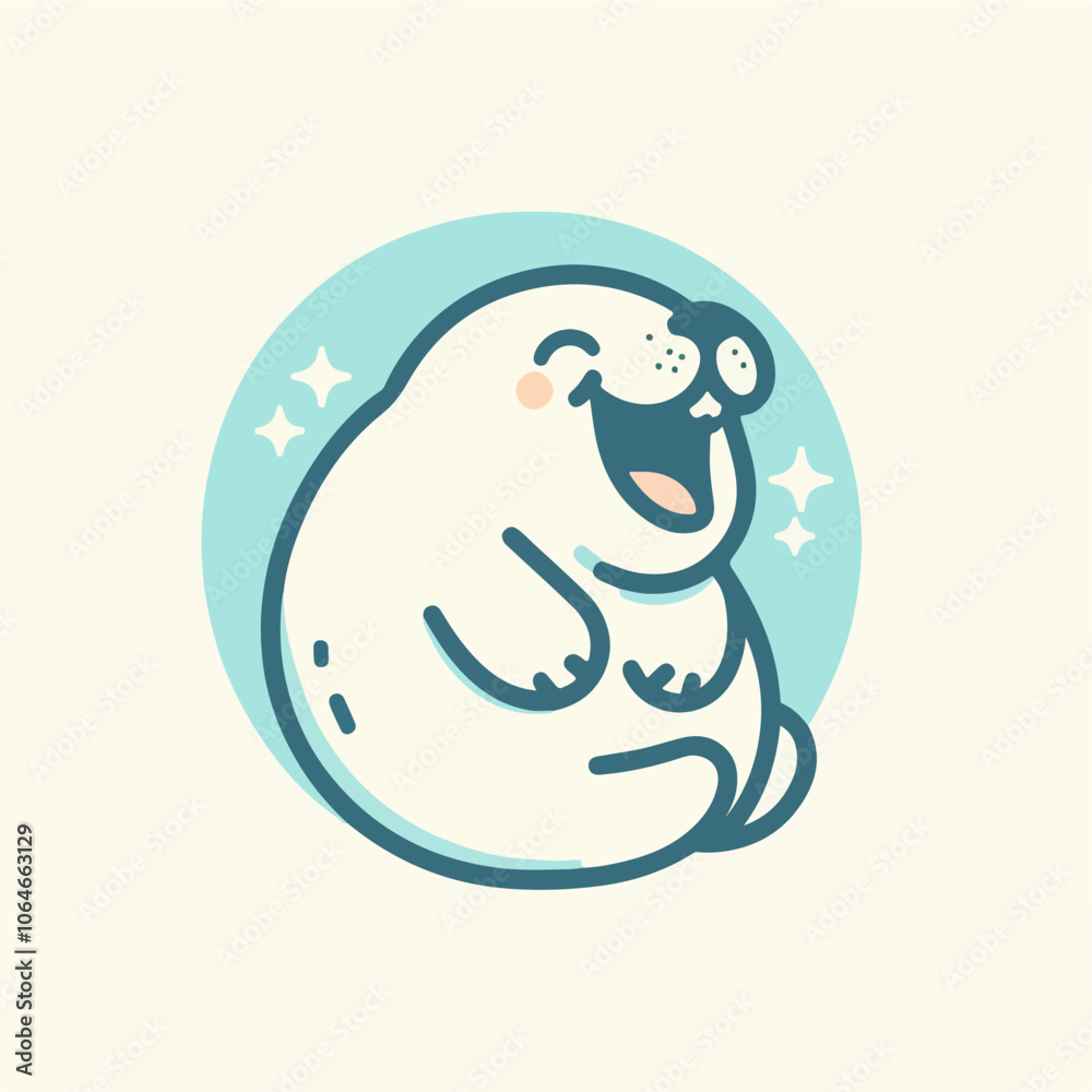 Cute Laughing manatee cartoon on white background icon logo sticker ...