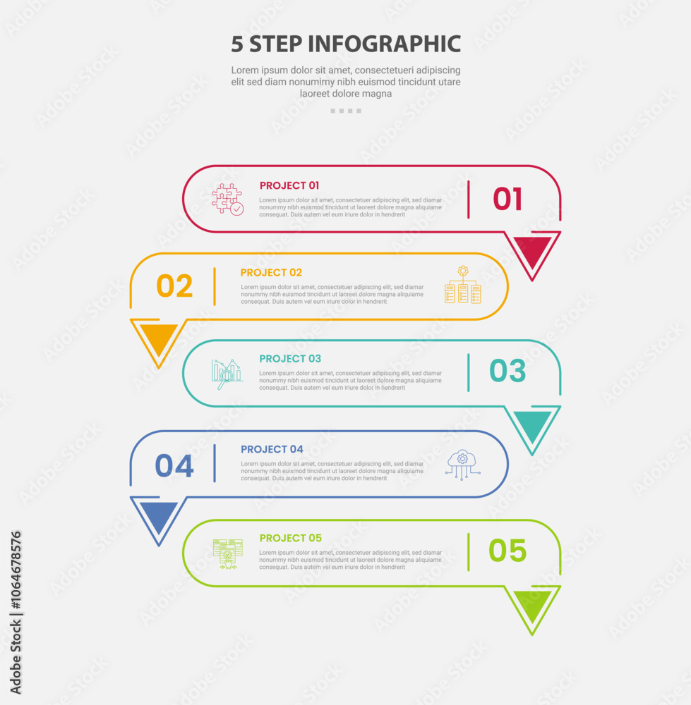 5 points template infographic outline style with 5 point step template ...