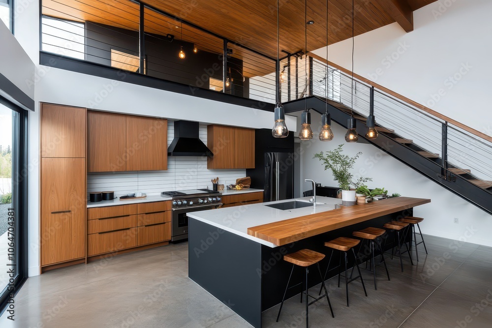 Stylish modern kitchen in an open plan layout, featuring sleek design ...