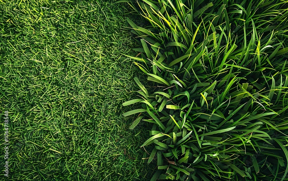 Drone shot, copy space. Top view backyard background. Partially mowed ...