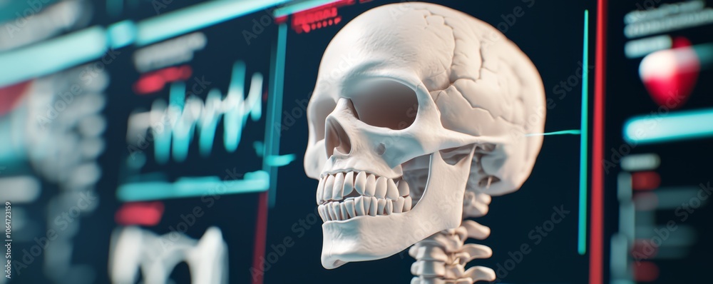 High-tech medical display showing human skeleton and health metrics, AI ...
