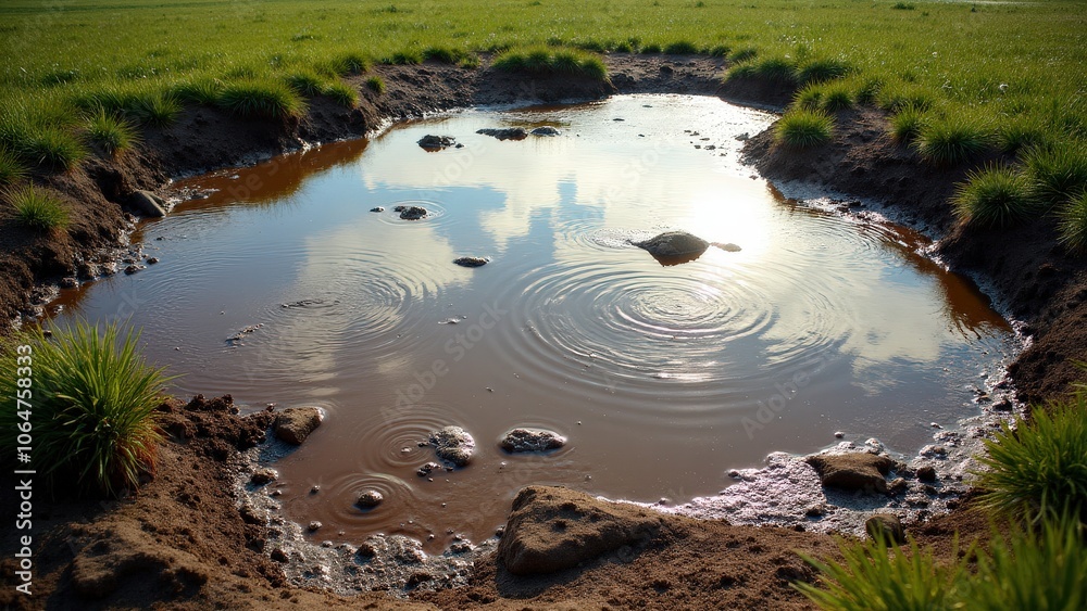 Mud puddle visuals with intricate mud patterns, grass fragments, and a ...