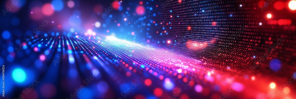 Abstract red and blue digital binary code 1 and 0 digital info tech science data background ...