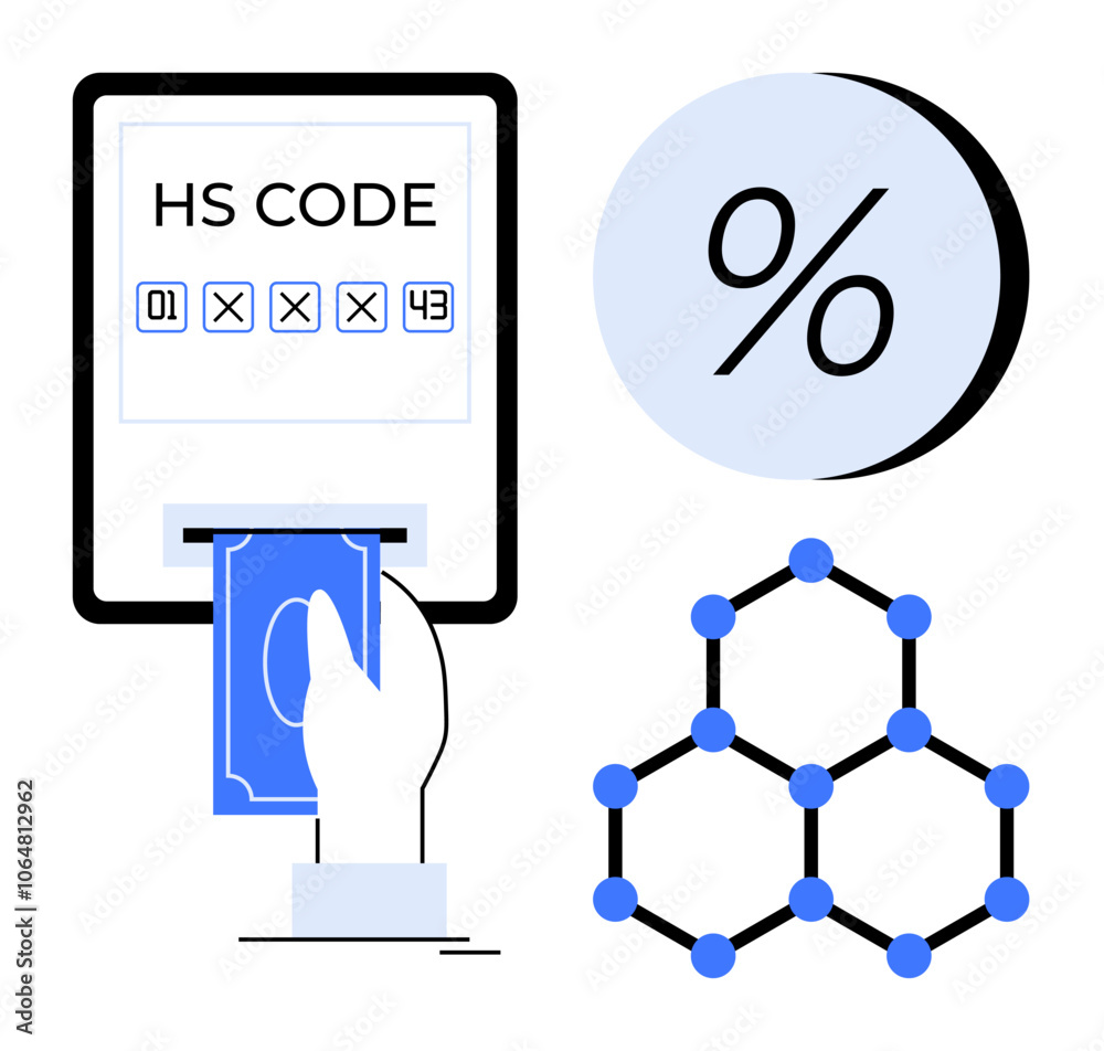 Hand entering blue card into terminal with HS Code display, percentage ...