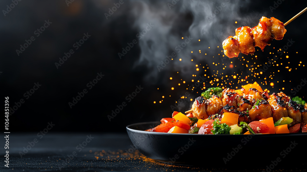 Charcoalgrilled yakitori skewers of chicken and vegetables, served with ...
