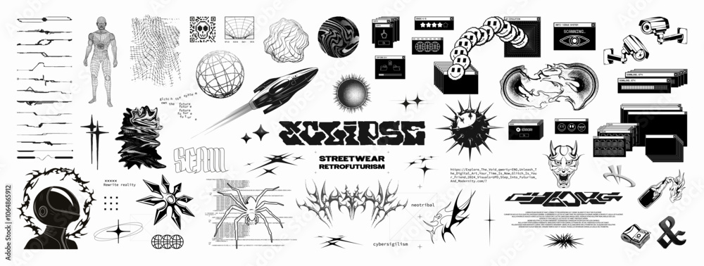 Sci-fi streetwear elements, HUD interface in cyberpunk style ...