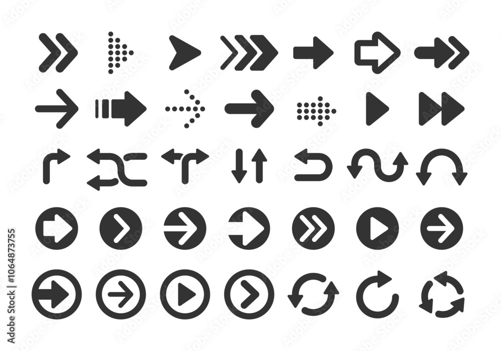 Set of black arrow icons. Various packaging symbols. Motion pointers ...