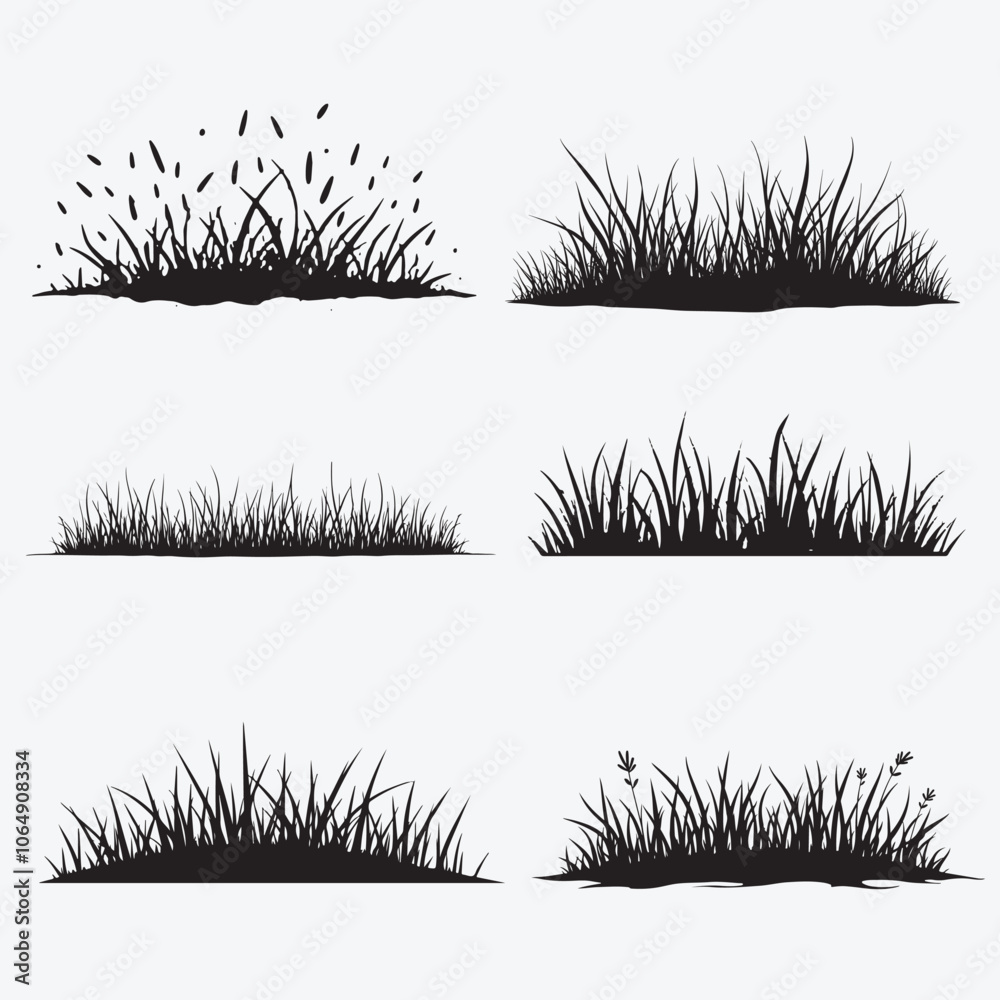 Black Silhouette Grass Line and Ground Cover Elements Set - CAD Vector ...