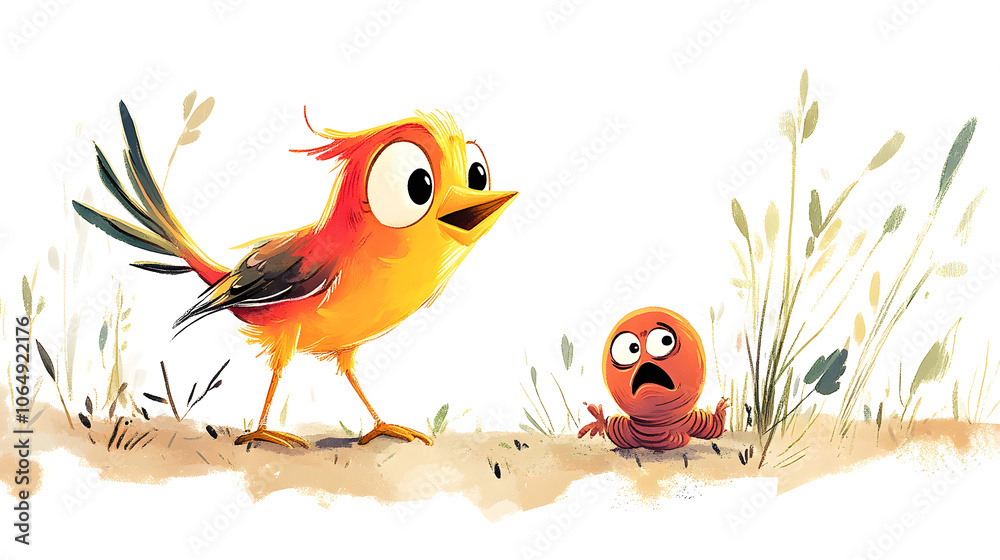 Engaging Cartoon Illustration of an Adventurous Early Bird and a ...