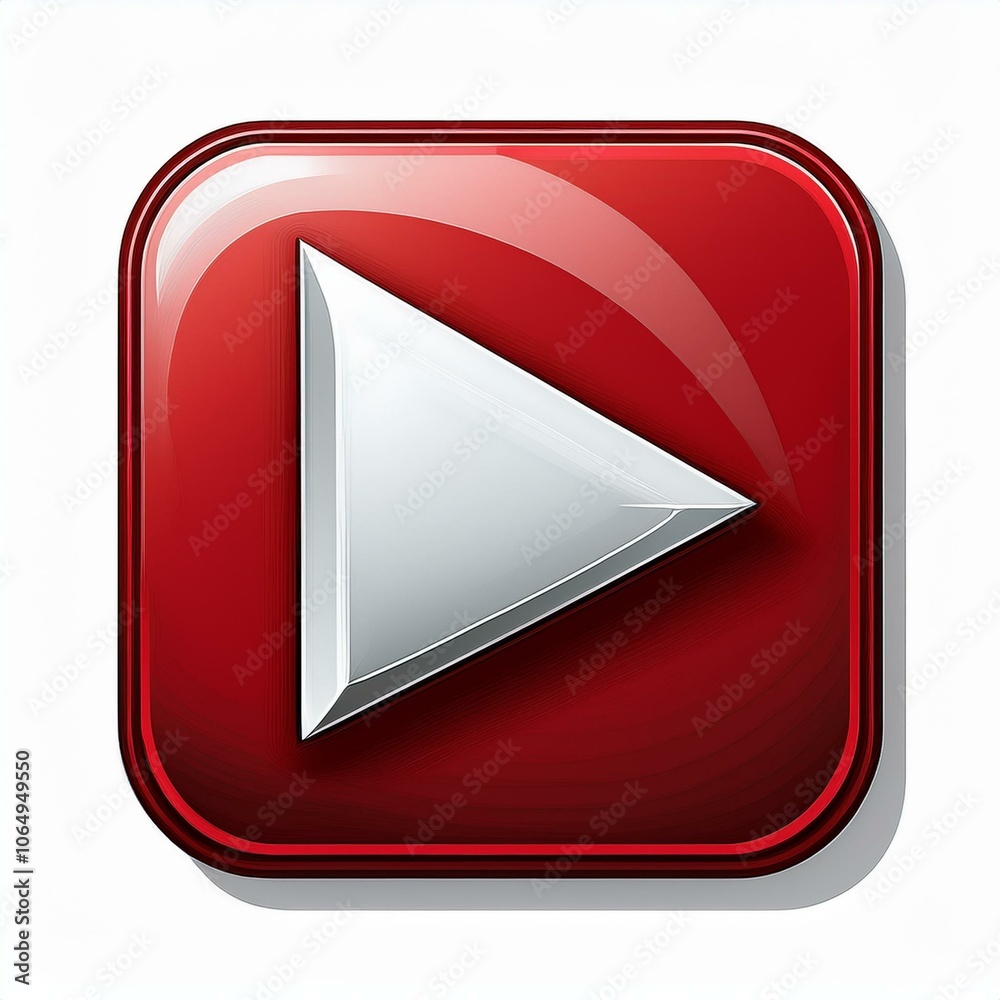 3d YouTube logo play button red square white triangle yt social media ...