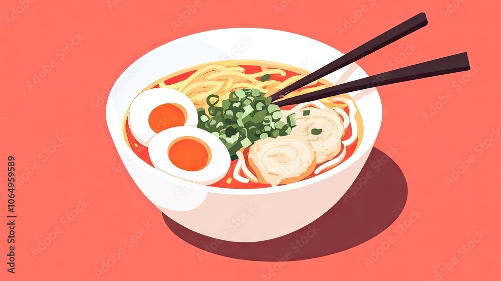 Japanese ramen set captured in a minimalist style, emphasizing the ...