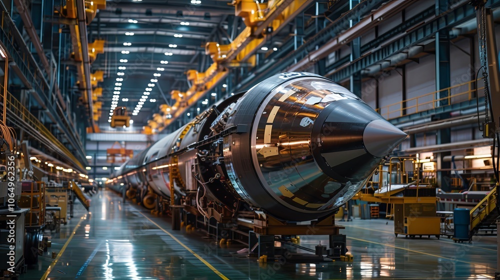 Стокова ілюстрація Production of Nuclear missiles at the factory ...